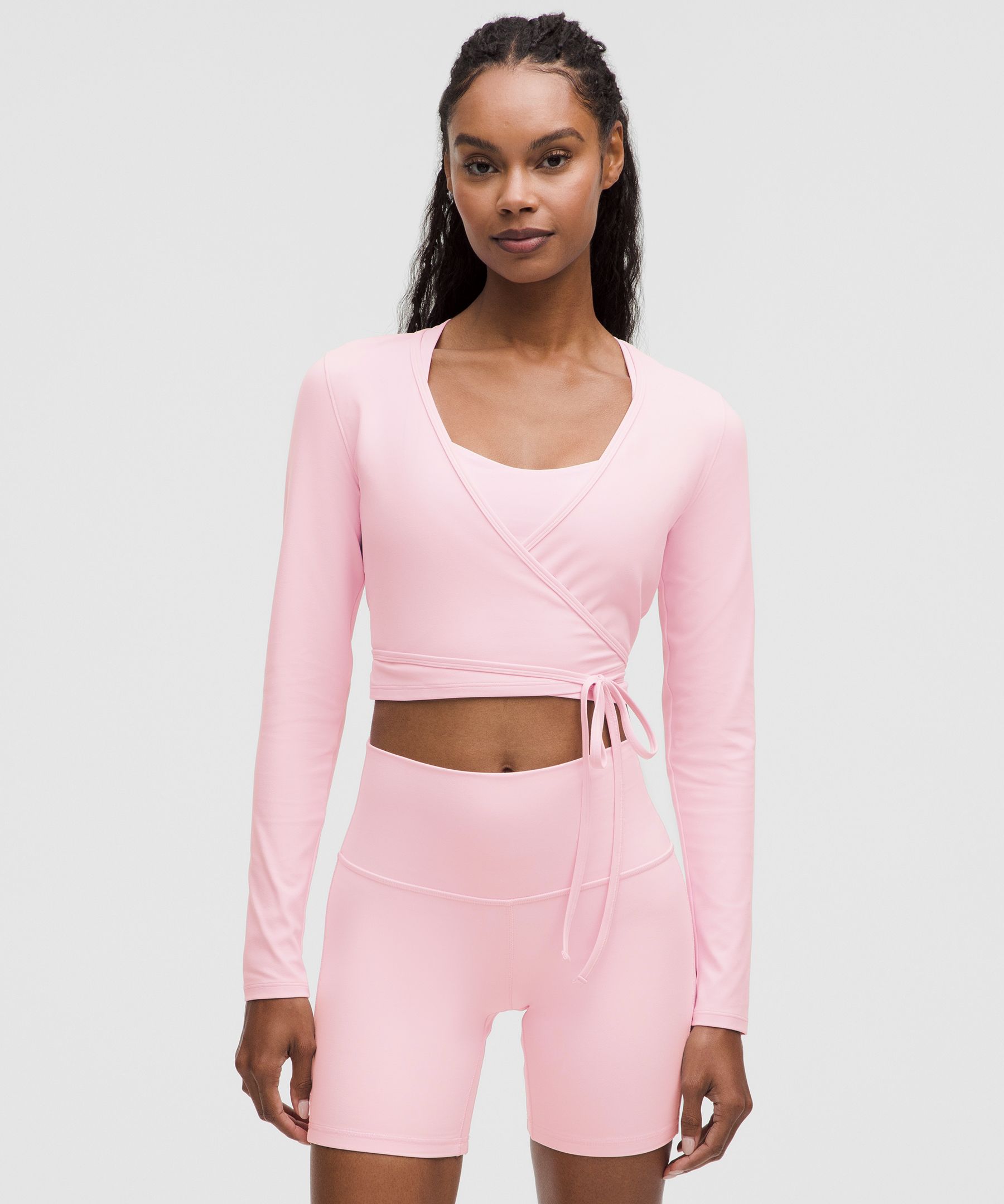 Lululemon Nulu Cropped Wrap Long-Sleeve Top In Pink Organza - 24